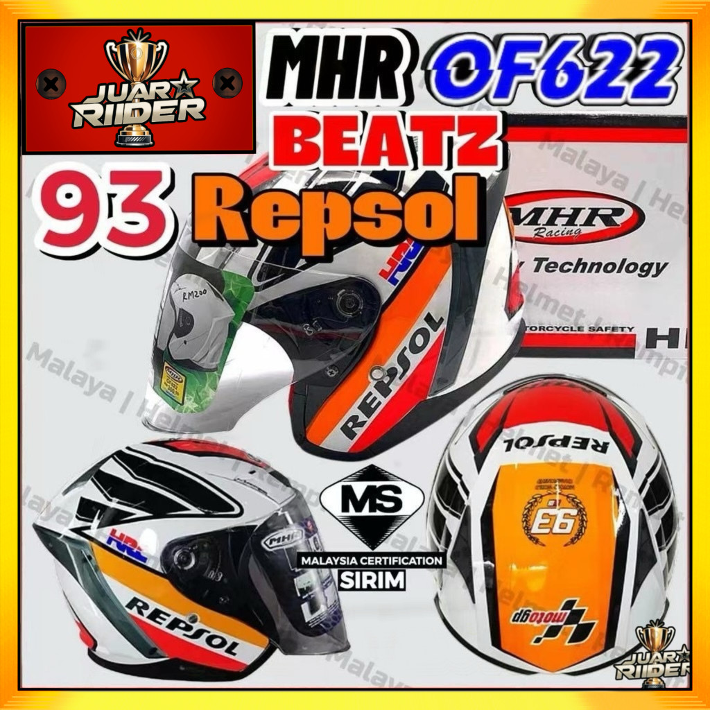 MHR BEATZ OF622 White Repsol Honda Edition Helmet Open Face Topi ...