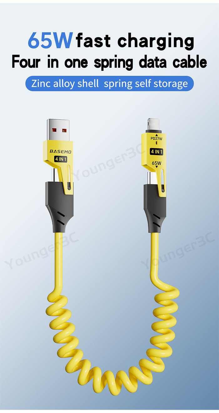 4 In 1 Spring Telescopic Cable For ios15/16 Type C 65W Super Fast ...