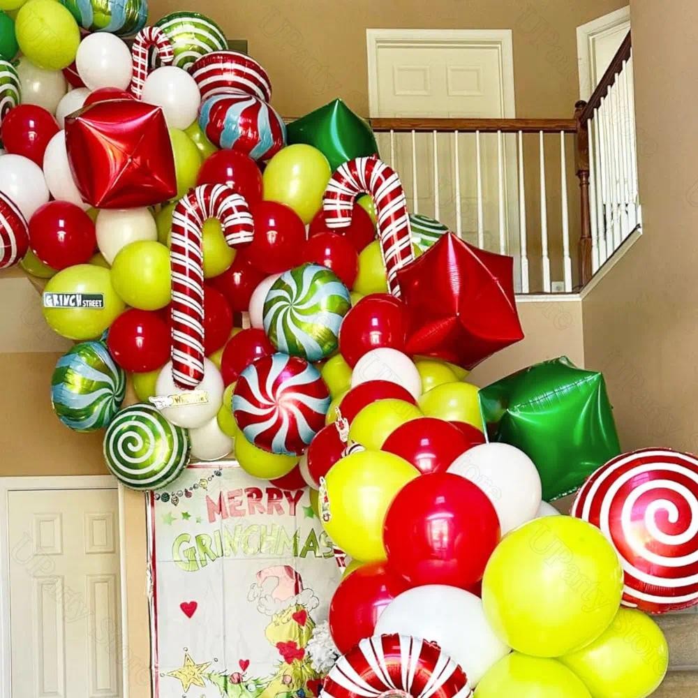 16/20Pcs Christmas Foil Balloons Jingle Bell Red Green Lollipop 4D Gift ...