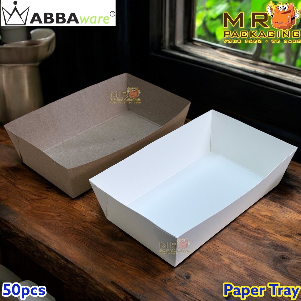Paper Tray ( 50pcs± ) ABBAware Rakki Food Grade - Disposable Paper Tray ...