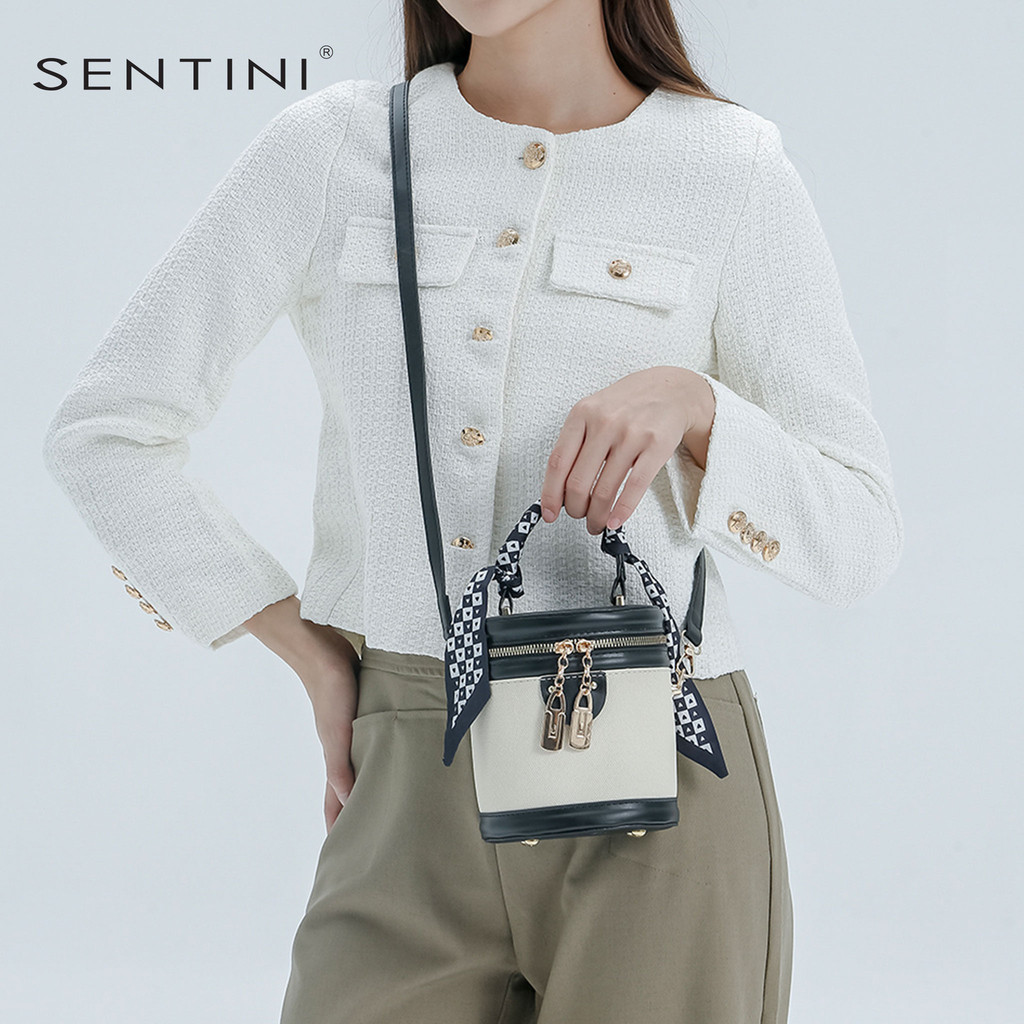 SENTINI Women's Ruby Bucket Shoulder Bag - Black/Coffee STB-125 ...