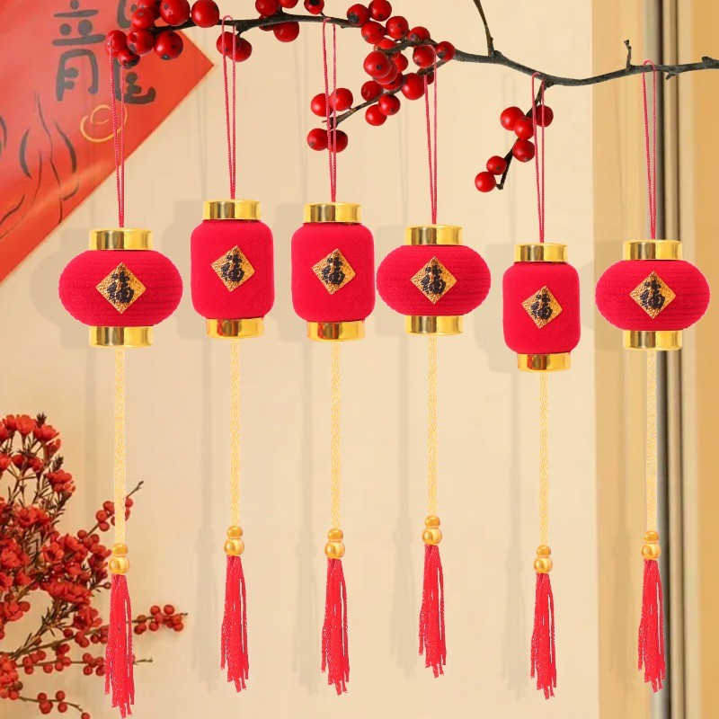 24Pcs New Year Small Red Flocking Traditional Chinese Lantern Mini ...