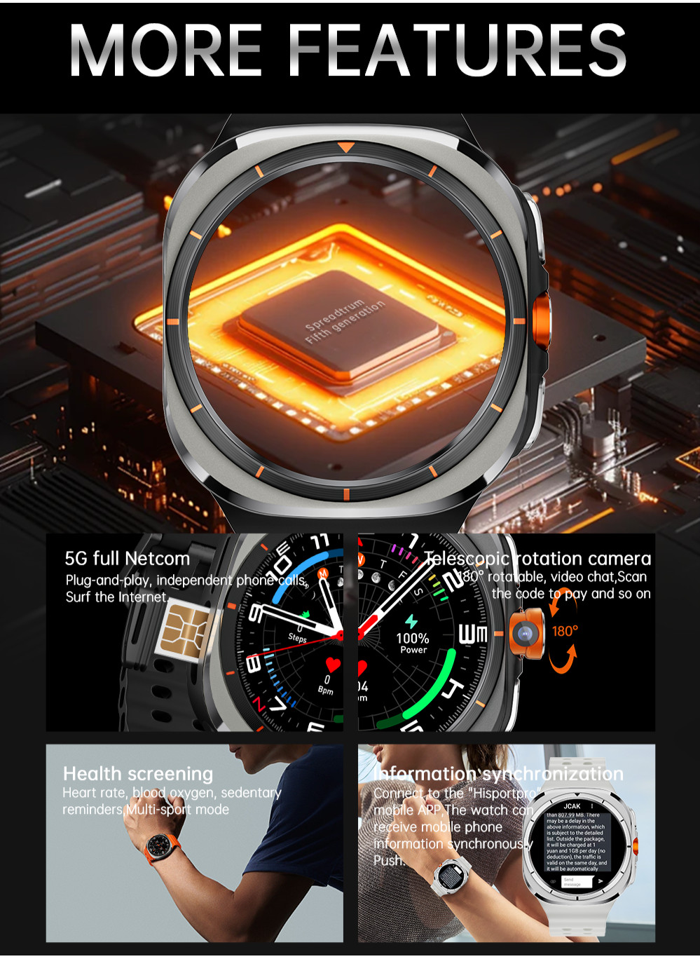 AMOLED Cellular Version Watch BW Ultra Smart Watch SIM Card And WiFi 4G ...