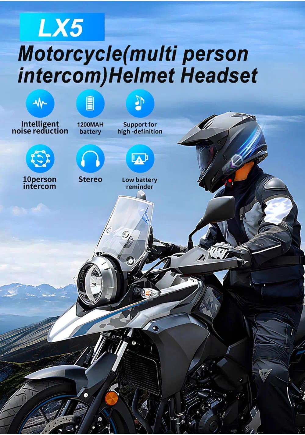 Motorcycle Helmet Headset 2000M Mesh Intercom 10 Riders Intercom Hands ...
