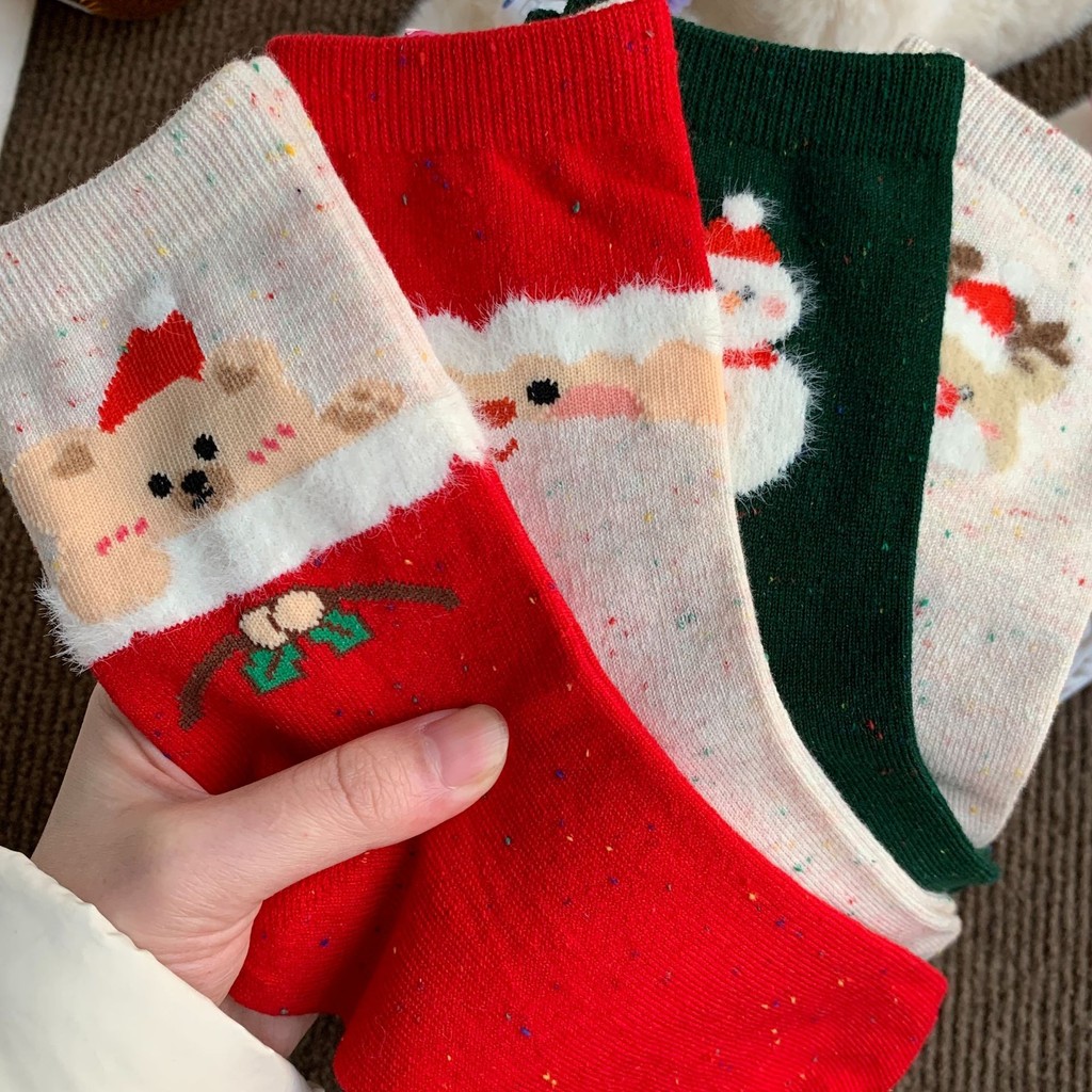 ** Winter Cute Male Female Santa Elk Snowman Colorful Dot Socks ...