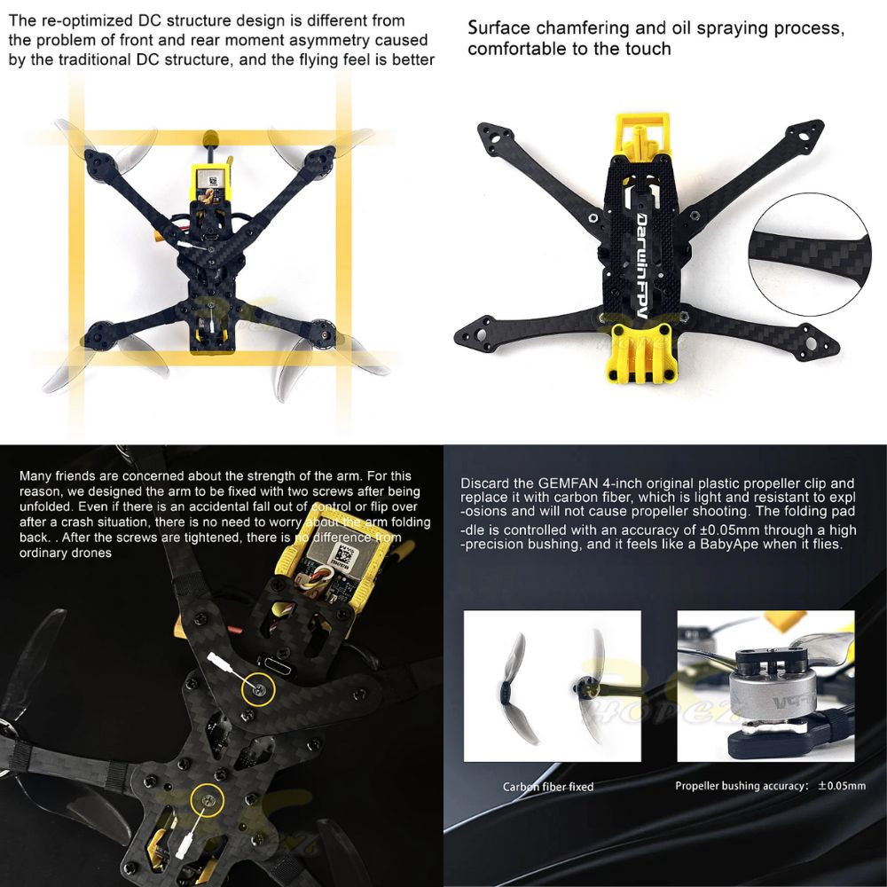 DarwinFPV FoldApe4 Frame 4 Inch Long Range Folding FPV Frame Kit / Arm ...