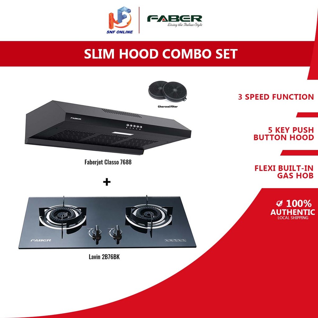 Faber Hud Dapur Slim FABERJET CLASSO 7688 + Faber Dapur Gas Kaca LAVIN ...