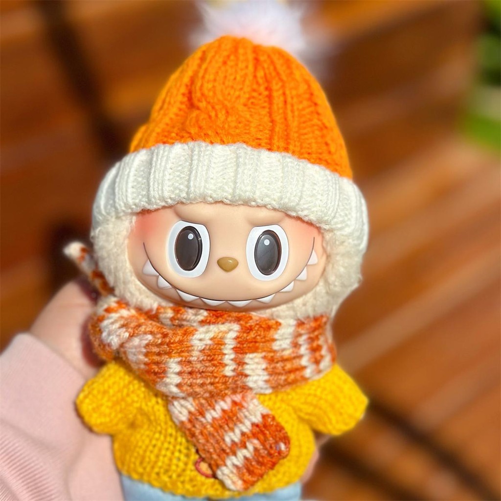For 17Cm labubu hat doll labubu knitted wool hat winter accessories ...
