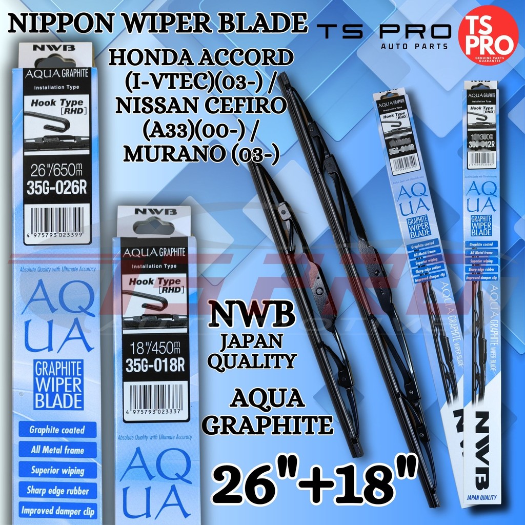 NWB Aqua Graphite (26"+18") Wiper Blade - Honda Accord (i-VTEC)(03-) / Nissan Cefiro (A33)(00 ...