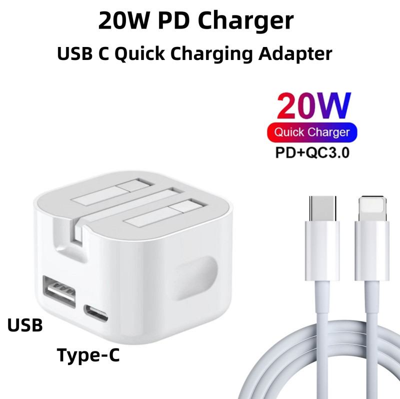 35W（USB+Type-C）PD Power Adapter Type C Fast Charger Cable (14/13/12/11/X/8/7/6) 1M/2M Cord Fast ...