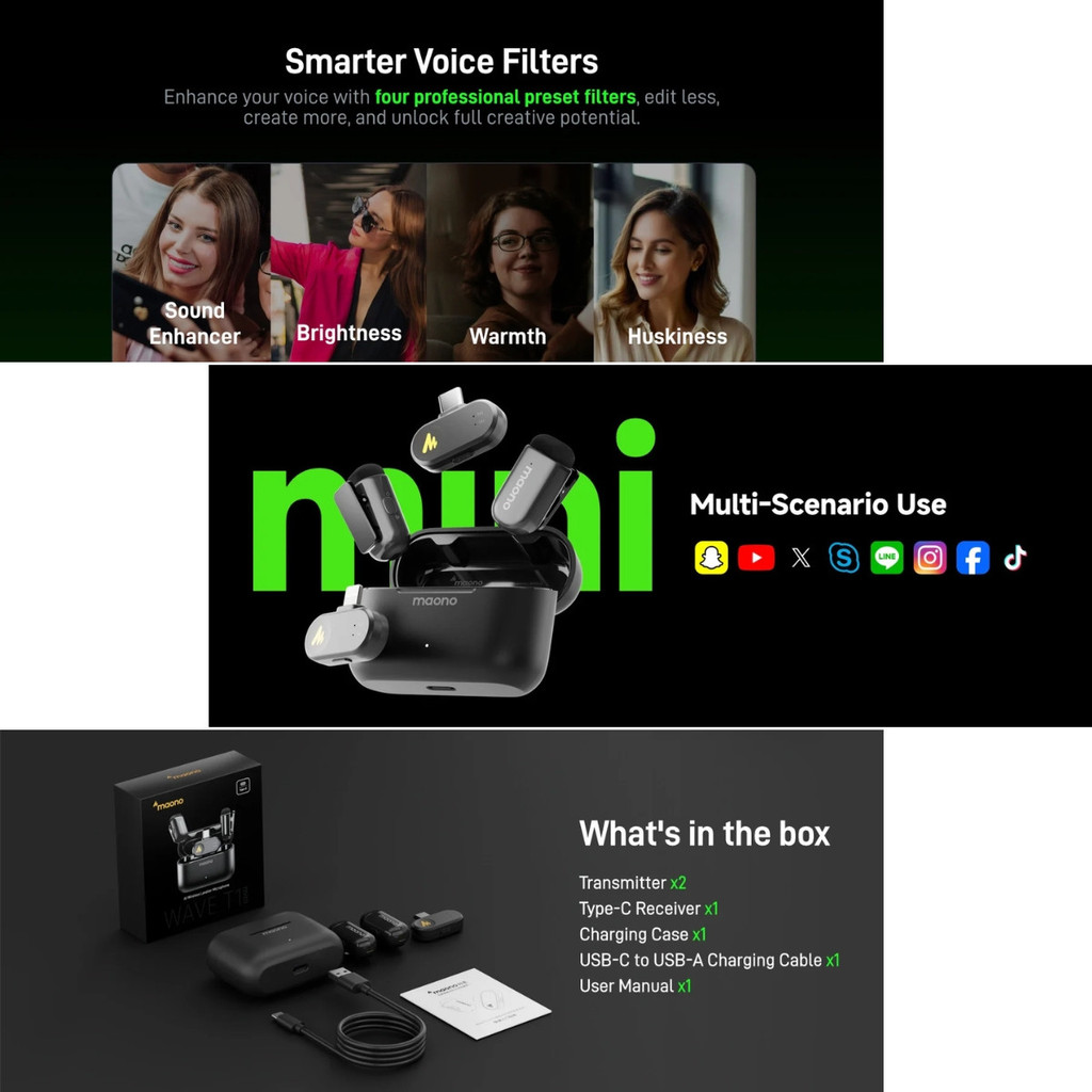 Maono WAVE T1 MINI Wireless Microphone | Shopee Malaysia