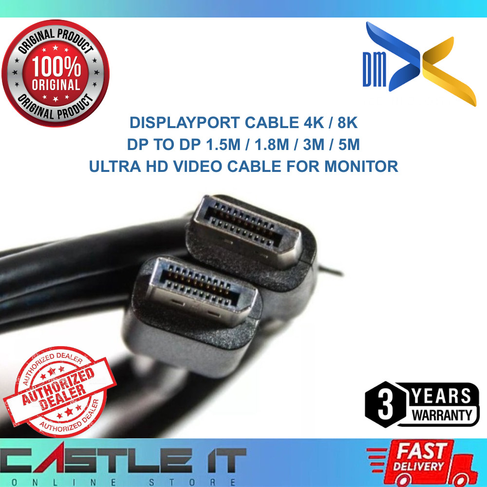 DMX DisplayPort Cable 4K / 8K – DP to DP 1.5M / 1.8M / 3M / 5M Ultra HD Video Cable for Monitor ...