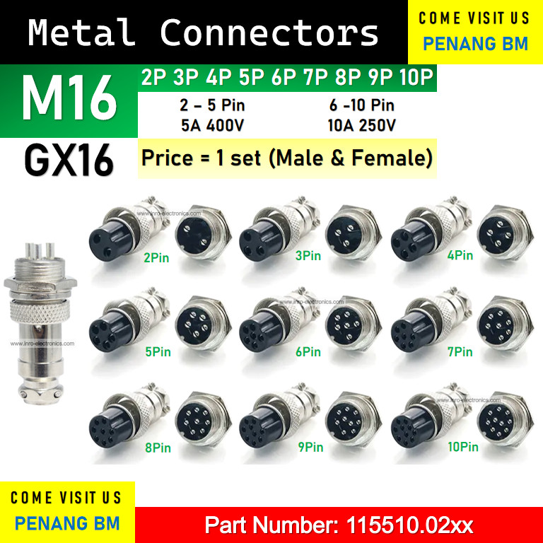 [1 set Male + Female] GX16 M16 Aviation Connector Socket, 16mm Metal Connector 2P 3P 4P 5P 6P 7P ...