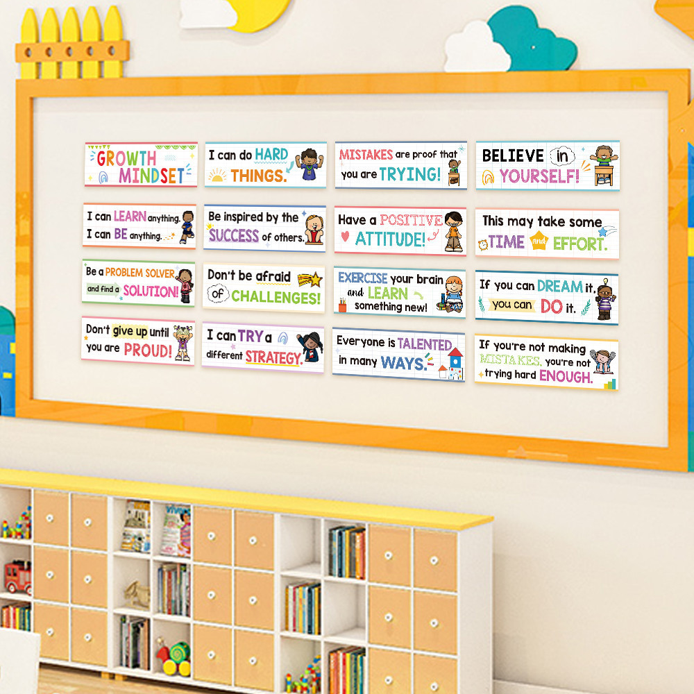 16 Pcs Growth Mindset Motivational Posters Kindergarten Classroom ...