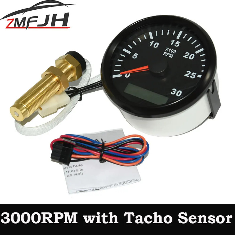 AD 85mm Car Marine Tachometer Gauge 0-3000RPM LCD Tacho Hour Meter ...