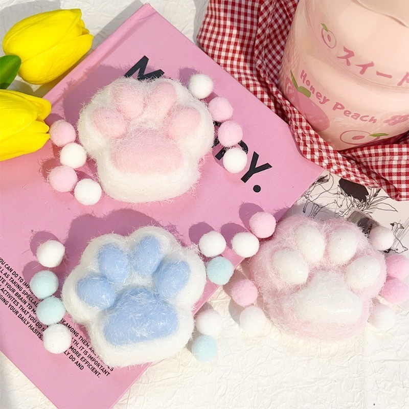 Cartoon Plush Cat Paws Squishy Mochi Toy - Fuzzy Soft TPR Silicone ...