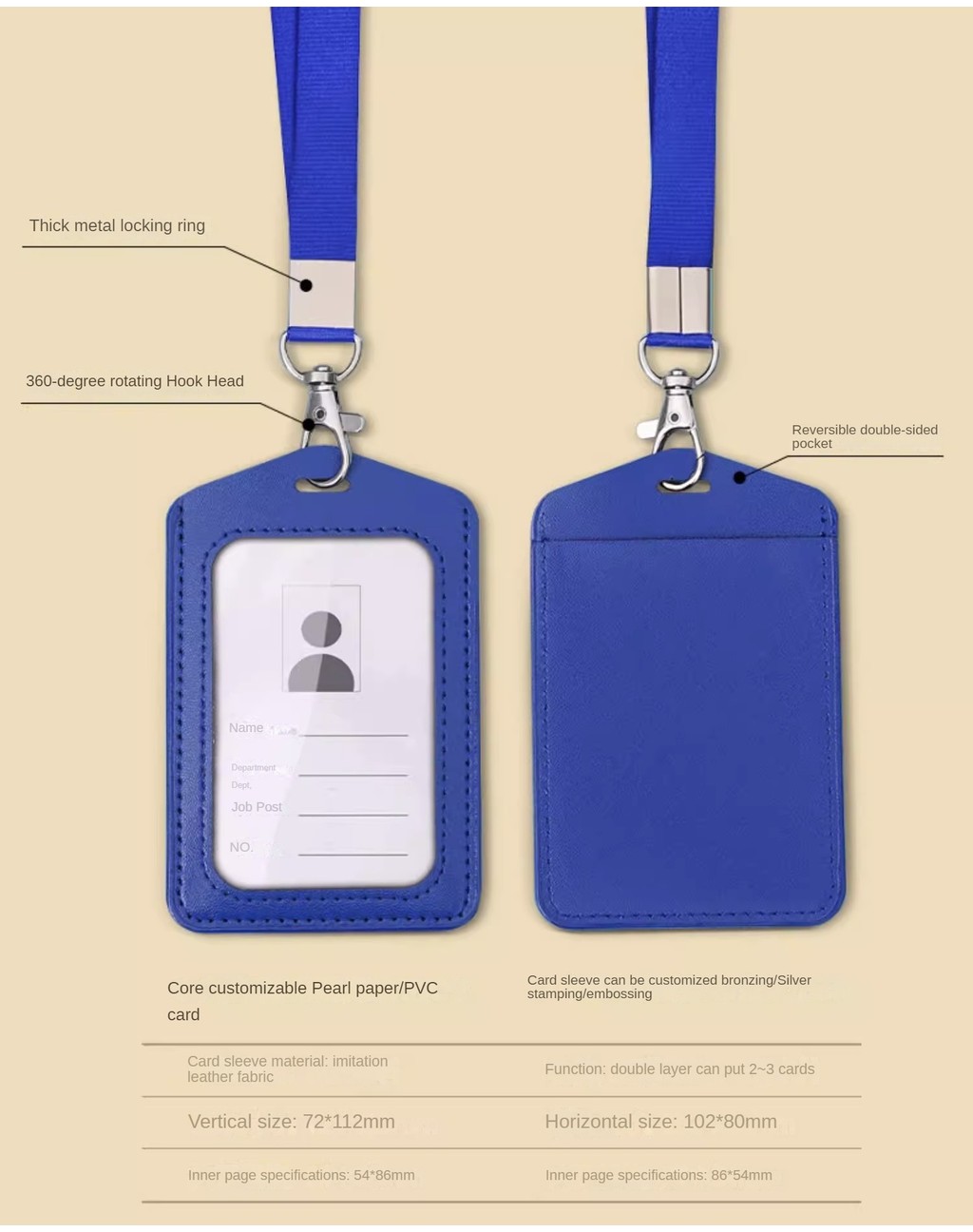Double Layer Card Holder Work Permit with Lanyard Name Tag Protective ...