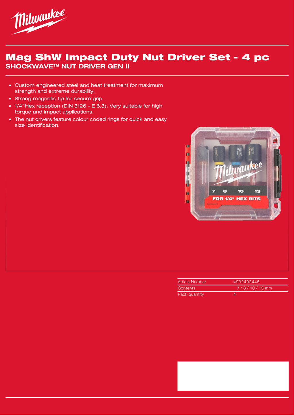 Milwaukee 4932492445 SHOCKWAVE™ Impact Duty Nut Driver Set - 4 PC ...