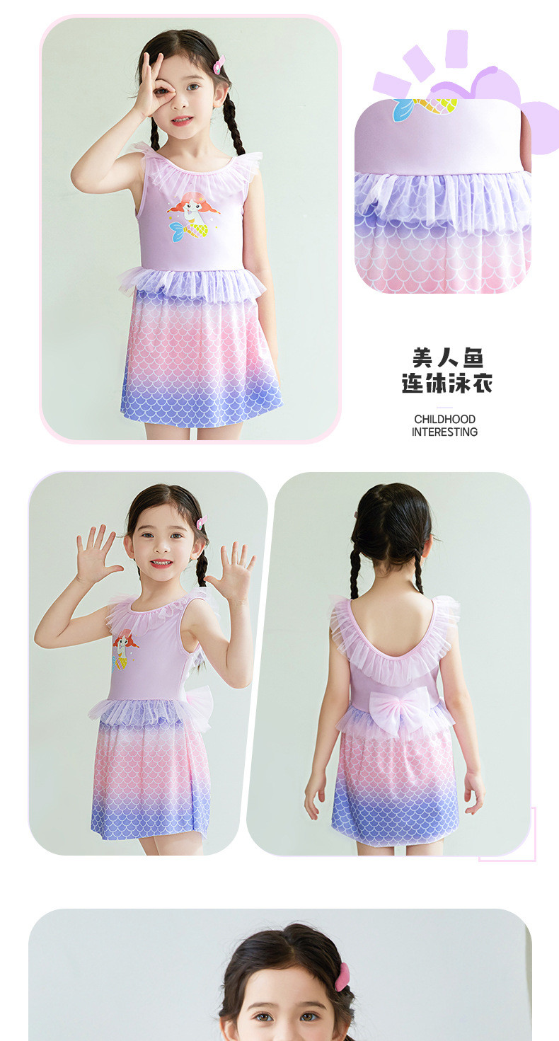 Cute Girls Mermaid Princess Swim Dress for Summer with Lace Frill and ...