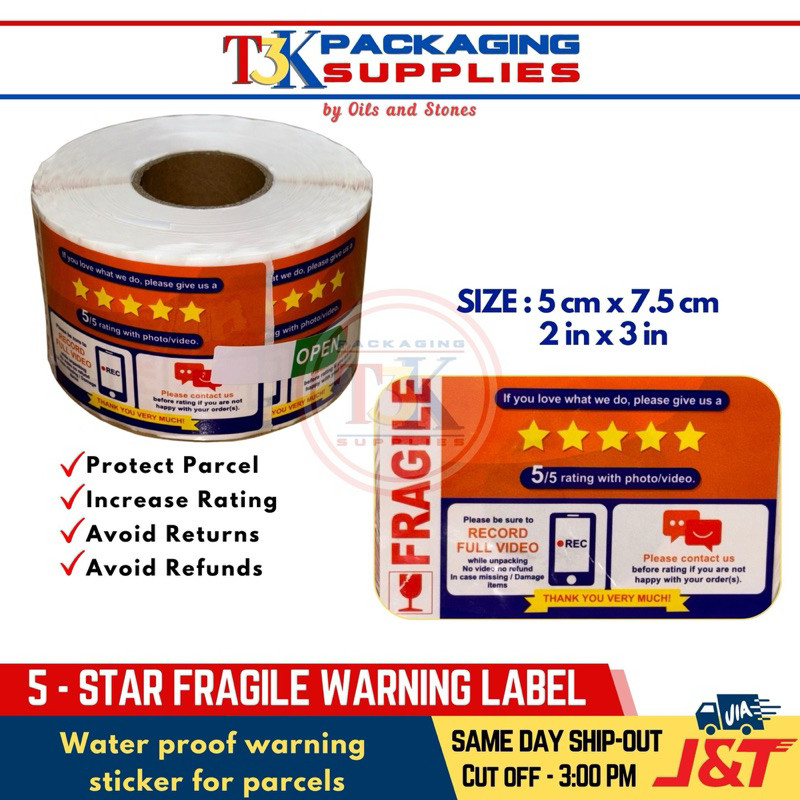 in stock Fragile Warning Label with 5 Star Rating and Video Record for ...