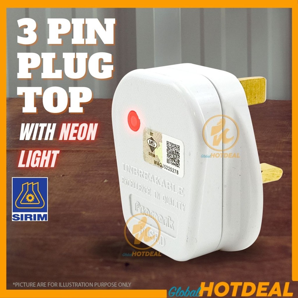 SIRIM NEON 13A 3 Pin Plug Top Kepala Plug Elektrik Unbreakable UK ...