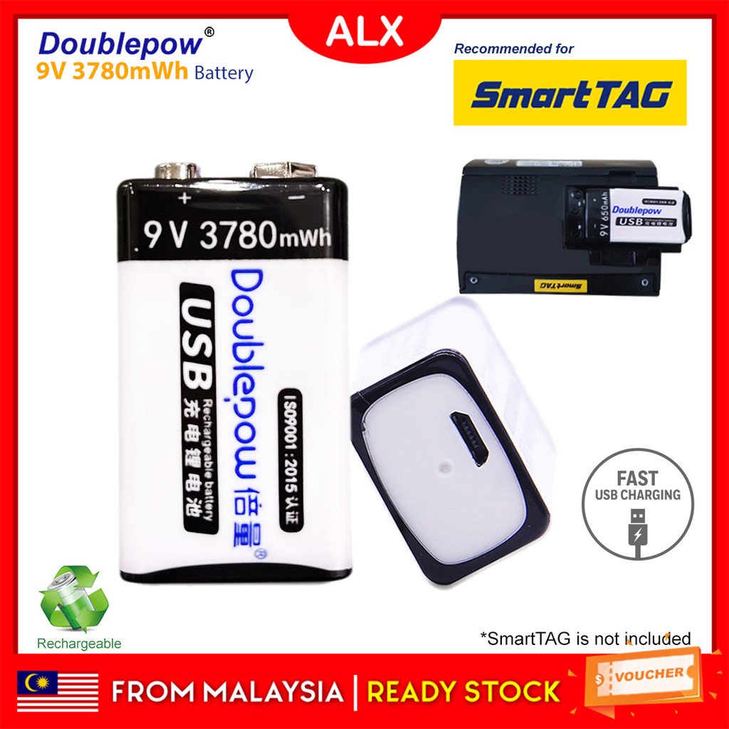 ALX Original Doublepow USB Rechargeable 9V 3780mWh Li-ion Battery Smart ...