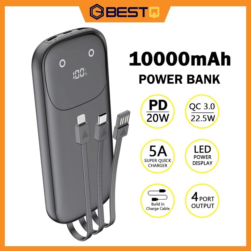 Budi 10000mAh Power Bank Portable Fast Charging Powerbank With Cable ...