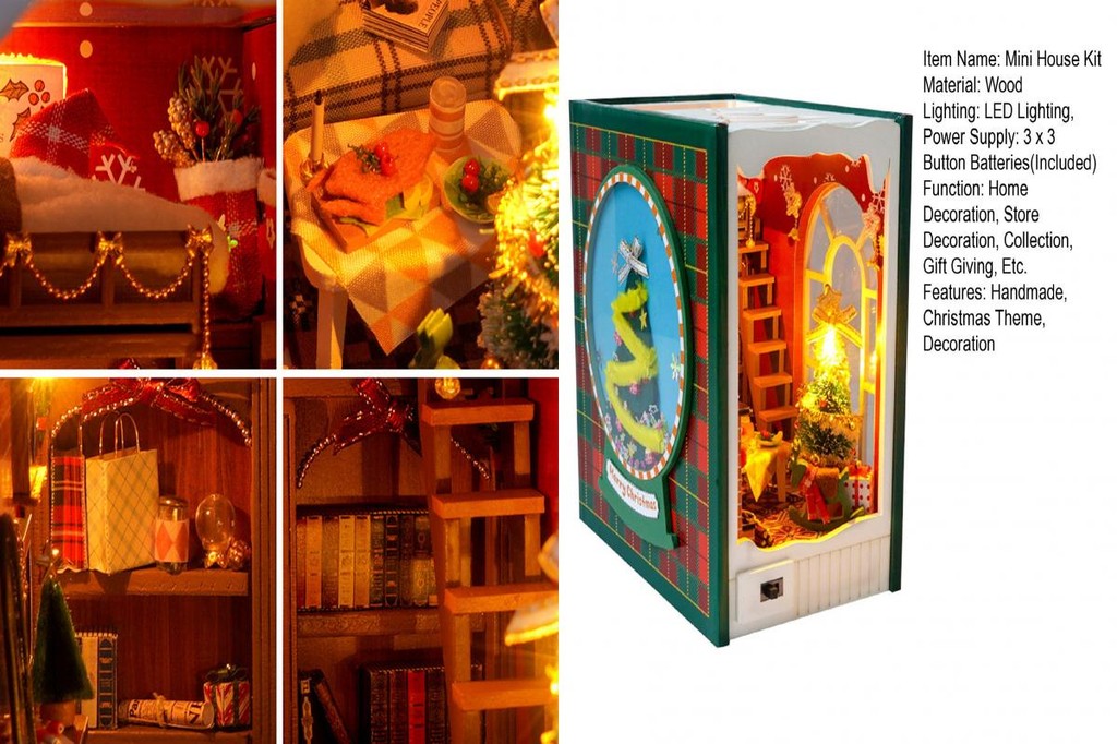 {BIG} Kids Dollhouse Kit Mini Dollhouse with Lights Christmas Mini ...