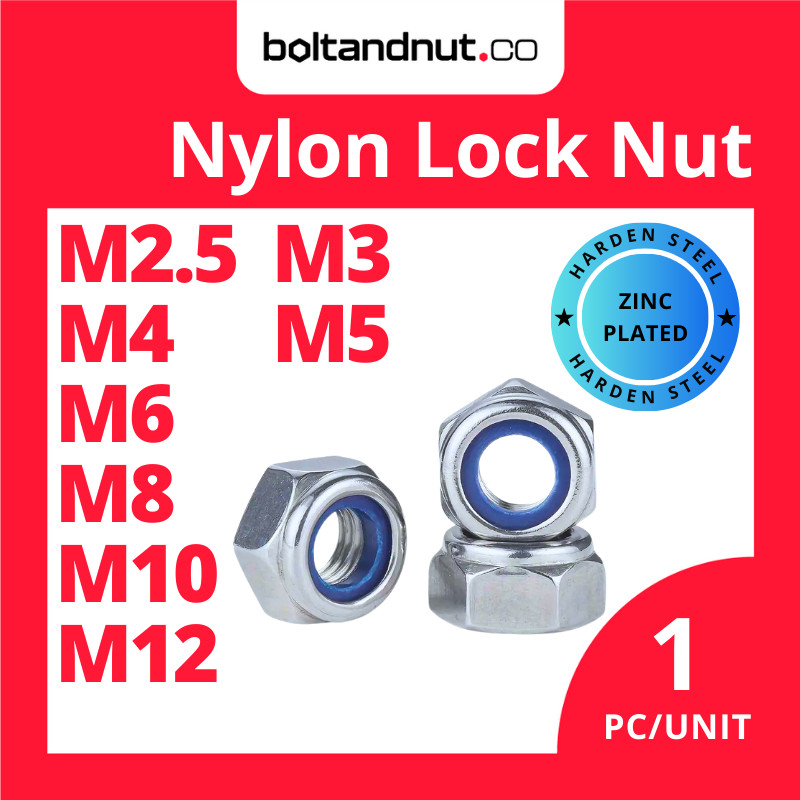 Nylon Lock Nut DIN985 | Zinc Plating | M3 M4 M5 M6 M8 M10 M12 | Nyloc Nut Hexagon Locknut ...