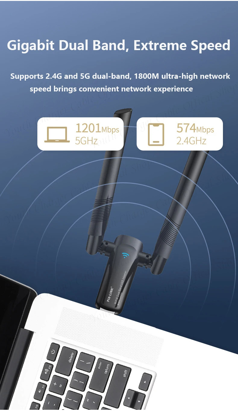 1800Mbps WiFi 6 USB adapter 5G/2.4GHz USB 3.0 Wi Fi dongle wireless 802 ...