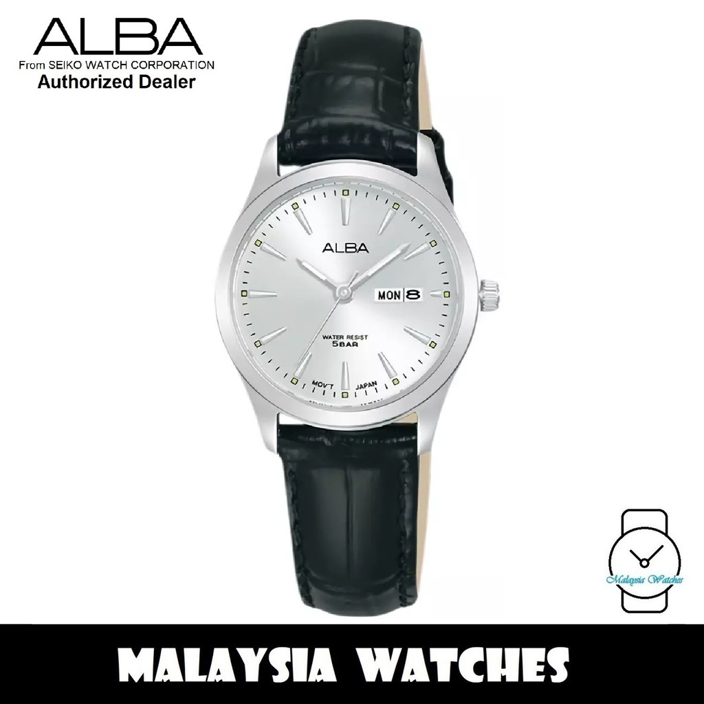 ALBA AN8089X Prestige Analog Quartz Stainless Steel Case & Leather ...