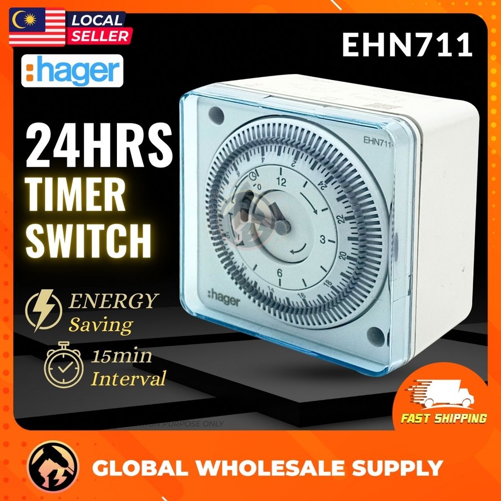 HAGER 24hr Analog Timer Switch EHN711 Timer Analog Timer Switch Timer Harian 24 Jam Cycle ...