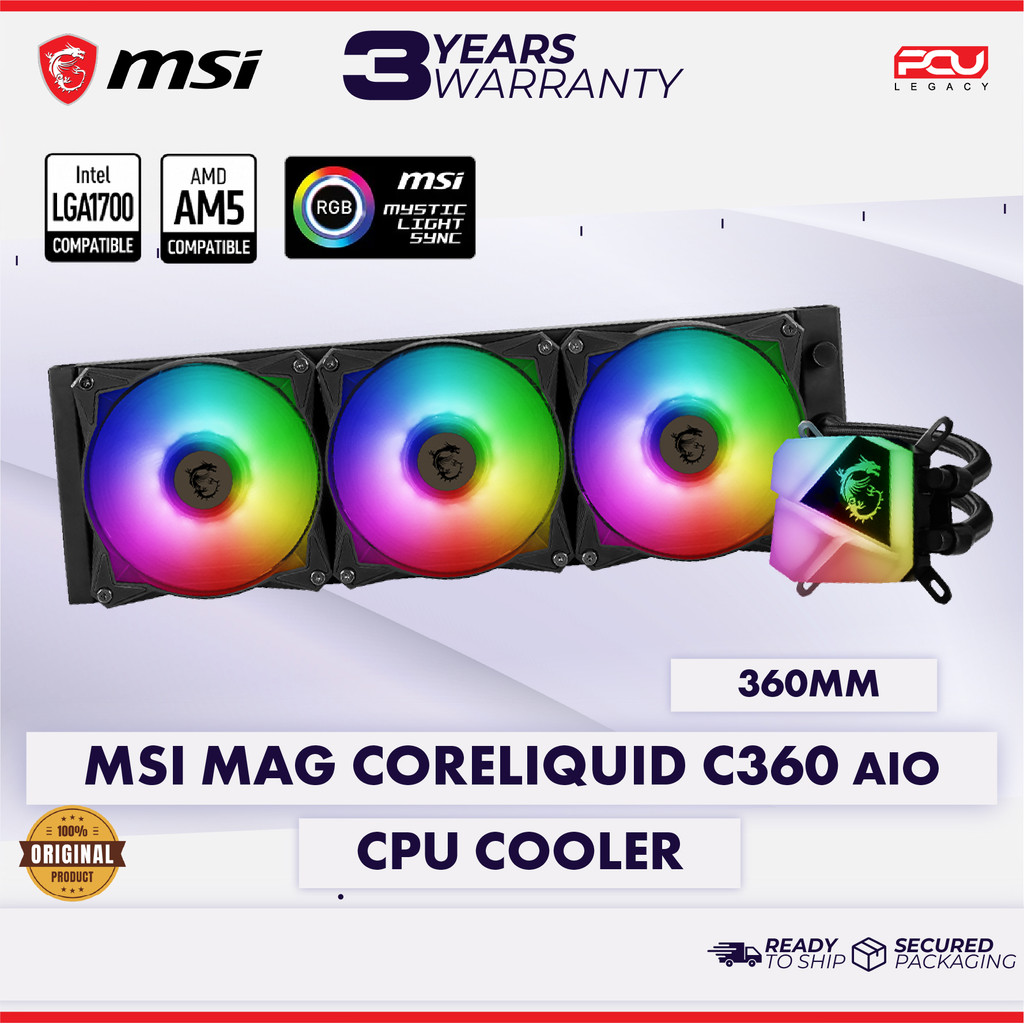 MSI MAG CORELIQUID C360 AIO CPU LIQUID COOLER 3600mm ARGB AIO | Shopee ...