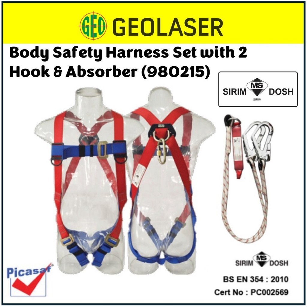 Picasaf Sirim Certified Full Body Safety Harness with 2 Lanyard, Big Hook & Energy Absorber ...