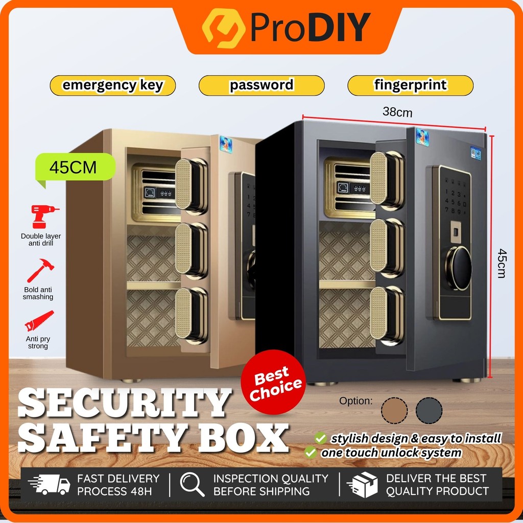 45CM Digital Safety Box With Fingerprint Lock Password Emergency Key Security Box Peti Besi ...