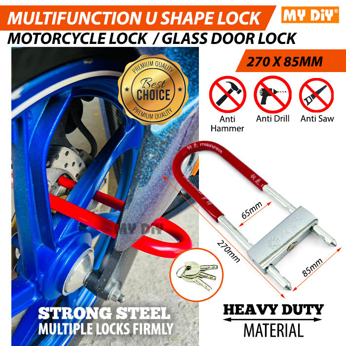 HEAVY DUTY FORK LOCK U LOCK MOTORCYCLE LOCK GLASS DOOR LOCK / KUNCI ...