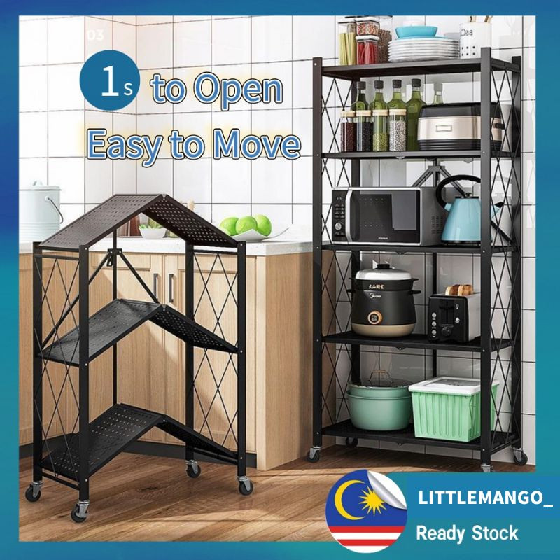in stock Foldable Storage Rack Rak Dapur Kitchen Rack Rak Barang Serbaguna Rak Besi 3/4/5 ...