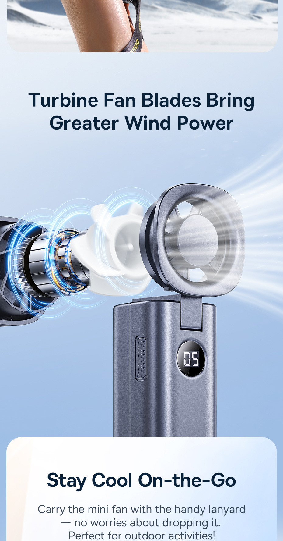 Baseus 4000mAh High-Speed 5 Speeds Strong Wind Foldable Handheld Fan ...