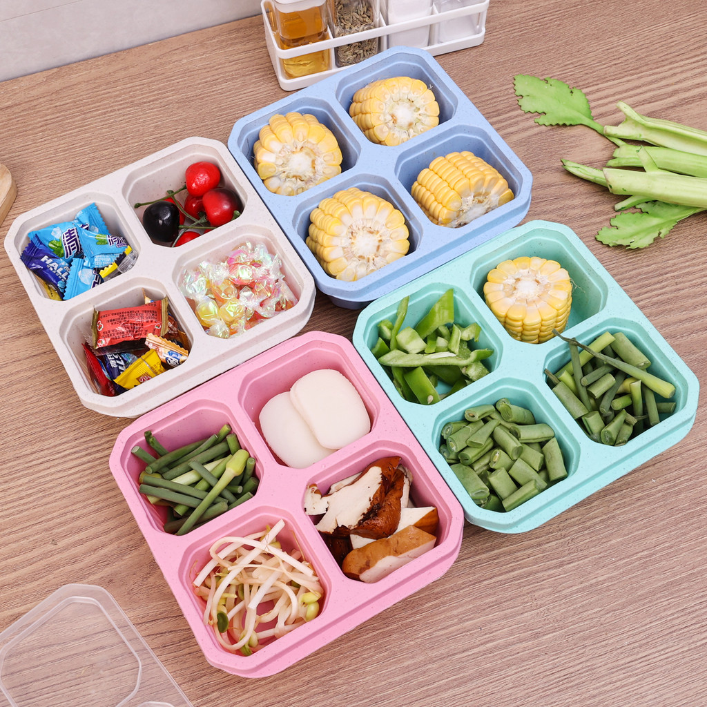 Reusable Square Wheat Straw Storage Box - 4 Compartment Refrigerator ...