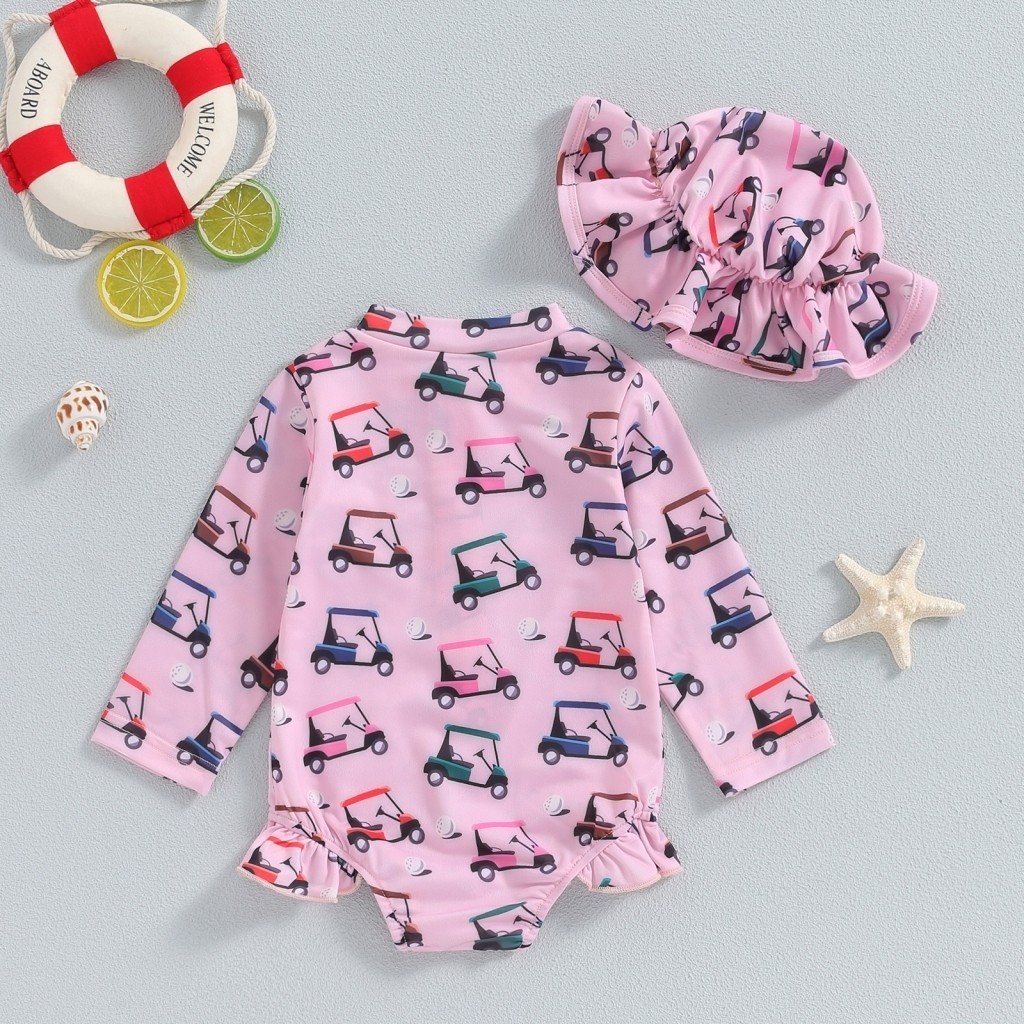 Beauty-Toddler Girls Rash Guard Swimsuit Rompers Long Sleeve Golf Car ...