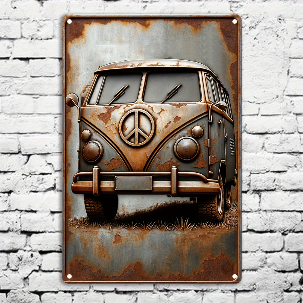 Retro Vintage Camper Van Peace Symbol Decorative Metal Sign Aluminum ...