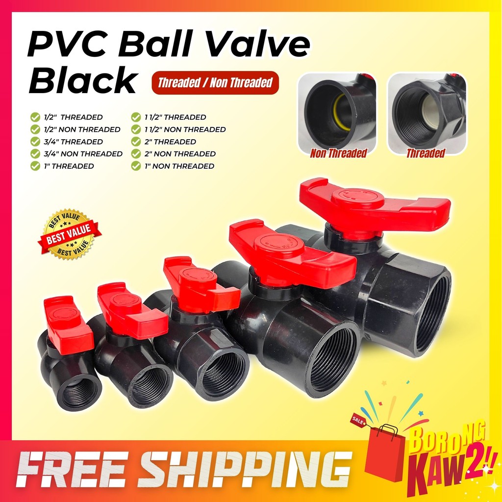 Pvc Ball Valve Black 2" | 1 1/2" | 1" | 3/4" | 1/2" Threaded / Non ...