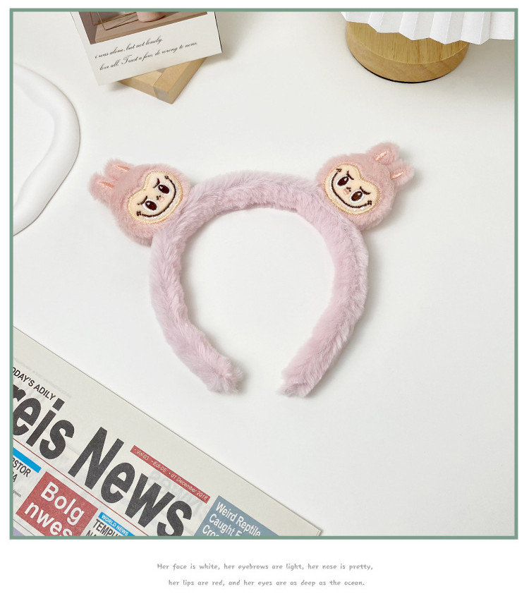 Cute Cartoon Labubu Plush Headband Hair Accessory Face Wash Headband ...