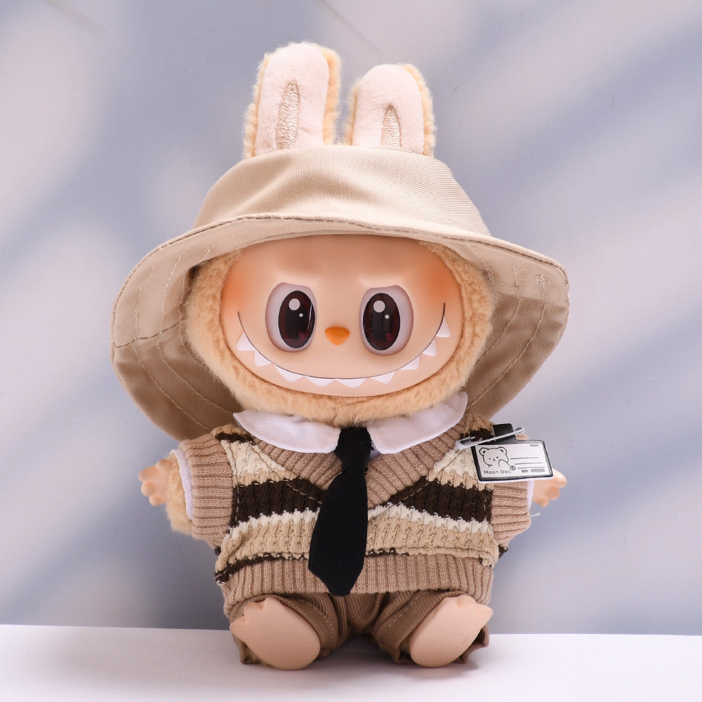 15cm 17cm labubu Clothes Brown school uniform suit, cap, white shoes ...