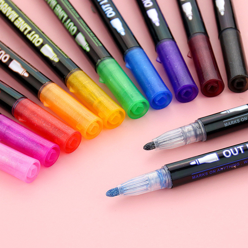 8/12/24Colors double line outline Highlighter marker pens, for DIY ...