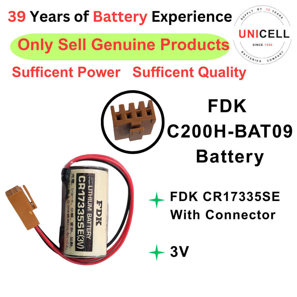 3V FDK CR17335SE with connector FDK C200H-BAT09 3V lithium battery ...