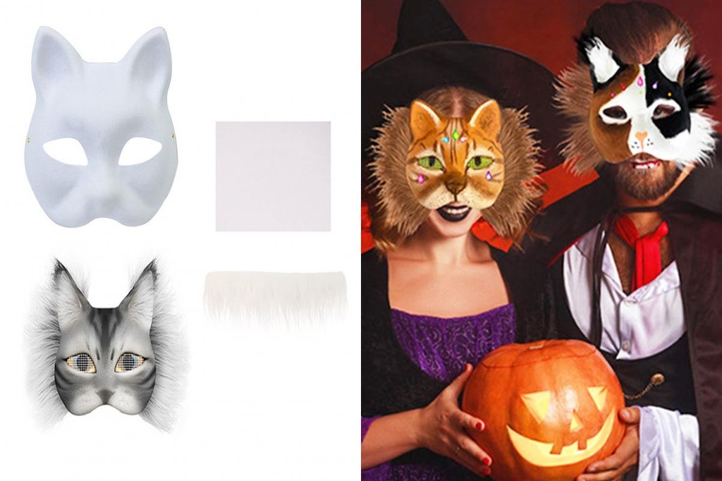 Costume Party Cat Masque Customizable Cat Masque Diy White Cat Mask Set ...