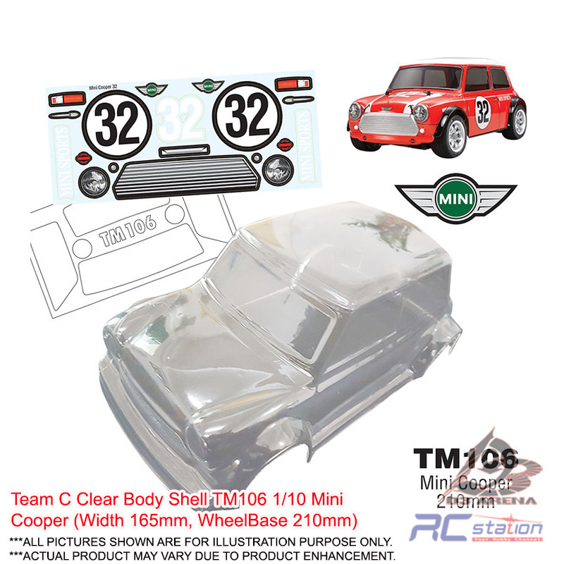 Team C Clear Body Shell TM106 1/10 Mini Cooper (Width 165mm, WheelBase ...
