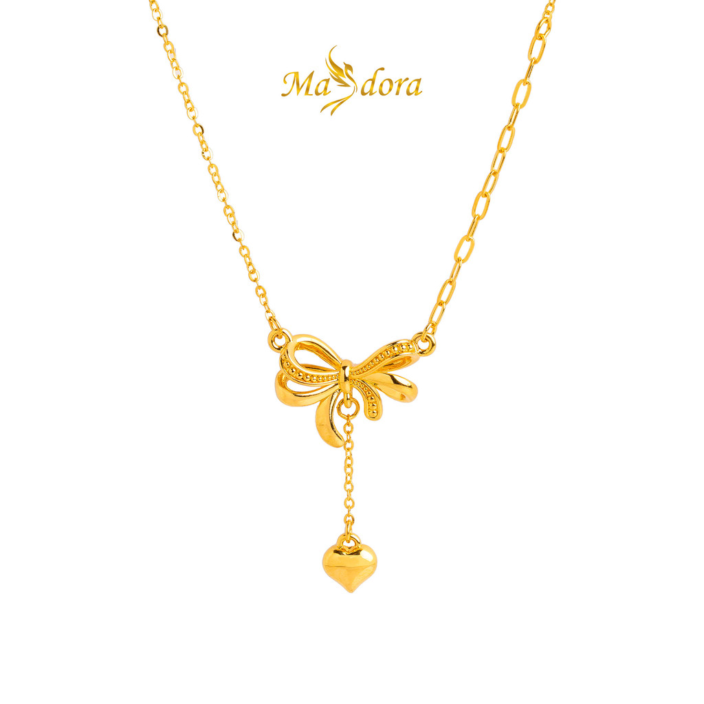 MASDORA 999 Gold Necklace Rantai Leher Emas ~ Golden Tied Ribbon Dangle ...