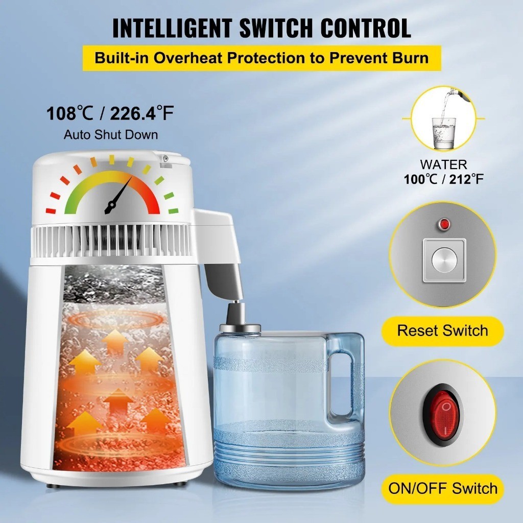 750W 4L Pure Water Distiller Distilled Water Maker Filter Stainless ...